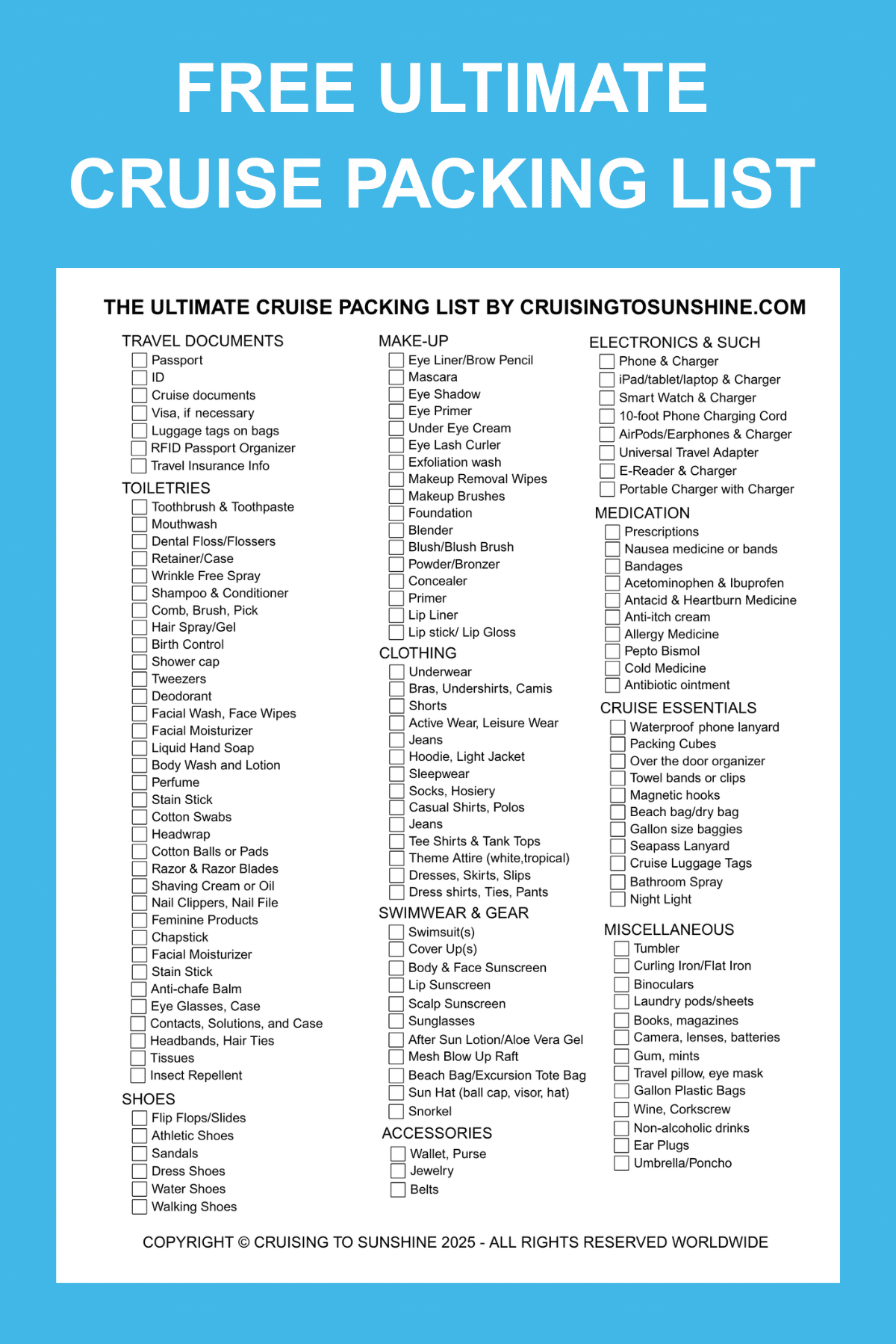 Ultimate Cruise Packing List (Free Printable to Get You Sea-Ready ...